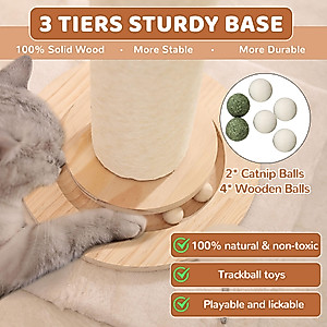 OTOB 33" Tall Cat Scratching Post, 4.3Inch Large Diameter Natural Sisal Rope Scratcher Post, 5-in-1 Interactive Turntable Cat Scratch Post with Soft Hanging Ball Toys for Indoor Large Cats