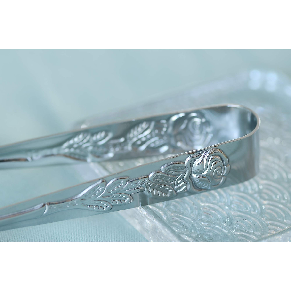 HINMAY 6PCS Mini Serving Tongs 4-Inch Small Rose Sugar Cube Tongs (Silver)