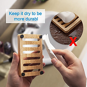 AmazerBath Bamboo Soap Dish, Wooden Soap Holder , 2 Pack Soap Dishes for Bar Soap, Wooden soap Tray, Kitchen Soap Tray Self Draining (Wooden Color)