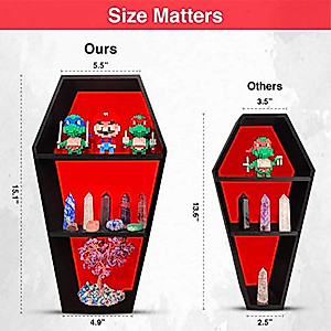 Gothic Life Coffin Shelf - Spooky Wooden Goth Decor for Home, Black Hanging Wooden Shelf for Wall or Table Top, Witchy Room Decor for Oddities and Curiosities, 50 Gothic Skull Witch Stickers Included