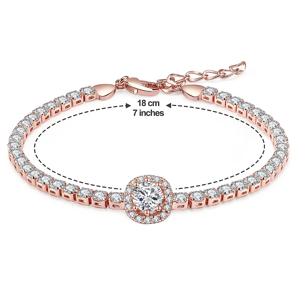 Menton Ezil Fasion Jewelry Tennis Bracelets For Women 18K Gold Plating Adjustable Bracelets And Earring Sets With Crystal For Wife Girlfriend Or Mothers Idea Gift For Mother's day (Rose Gold)