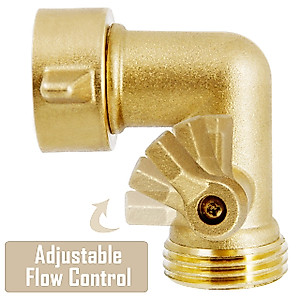 Lifynste Garden Hose Elbow Connector, 90 Degree Brass Garden Hose Elbow Adapter with Shut Off Valves, 4 Pack