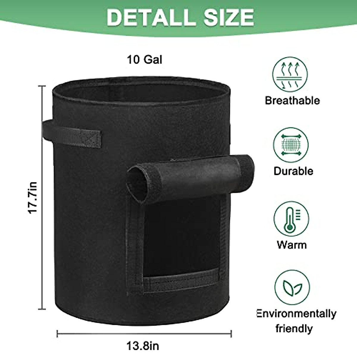 6 Pack 10 Gallon Potato Grow Bags with Flap Window, Garden Planting Bag with Durable Handle, Plant Pots for Tomato, Vegetable and Fruits