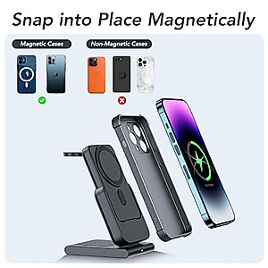 3 in 1 Wireless Charging Station,5000mAh Fast Foldable Portable Charger Battery Pack USB C Power Bank for MagSafe,for iPhone 15 14 13 12 Series/Apple Watch/Airpods with 20W Charger Adapter (Black)