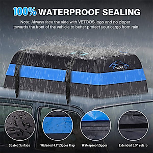 Vetoos 21 Cubic Feet Car Rooftop Cargo Carrier Bag, Soft Roof Top Luggage Bag for All Vechicles SUV with/Without Racks - Waterproof Zip, Anti-Tear 900D PVC, with Storage Bag & Anti-Slip Mat