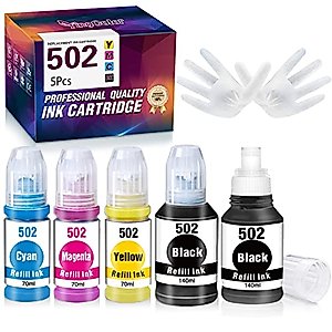 Compatible Ink Bottle Replacement for Epson 502 T502 for ET-2760 ET-2800 ET-2750 ET-3750 ET-4760 ET-4750 ET-3760 ET-15000 ET-3710 ET-3700 ET-2700 ST-2000 ST-3000 ET-2803 Printer, 5-Pack