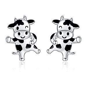 925 Sterling Silver Animal Earrings Hypoallergenic Cow Bunny Unicorn Ladybug Sloth Dragonfly Stud Earrings for Women Jewelry Gifts (Cow)