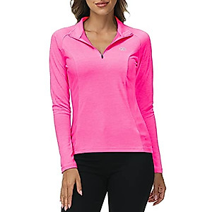 MoFiz Women's Golf Shirt Long Sleeve Athletic Quarter Zip Pullover Hiking Outdoor Running Workout Tops Rose Red M