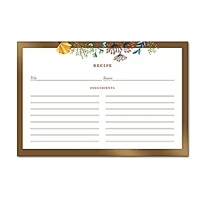 Recipe Cards - 100 Units Blank Thick Card Stock - 4x6 Inch Double Side Notes - Minimal Floral Gold Border Decoration for Recipe Box - Perfect Gift for Mom and Grandmother or Any Cooking Backing Lover