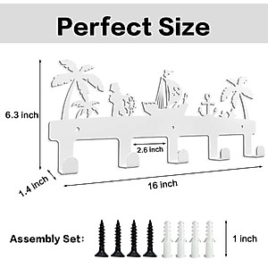 YuanOcean Adventurer Pool Beach Towel Rack for Bathroom Kitchen Robes Coat Hanger Indoor Outdoor Wall Mounted Towel Holder Rustproof and Waterproof Metal - 5 Hooks 16 Inch (White)