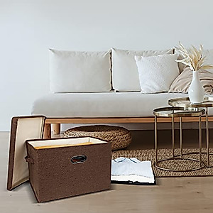 DAYARD Foldable Storage Boxes with Lids Linen Fabric Stackable Storage Bins Organizer Containers Baskets Cube with Cover for Closet Office Nursery, Coffee Large (18 x 12 x 12)…