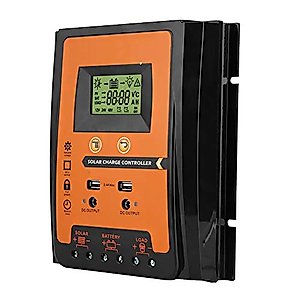Fydun MPPT Solar Charge Controller 12V/24V Solar Panel Battery Regulator Dual USB LCD Display Panel Regulator Current 30A 50A 70A Black + Orange (70A)