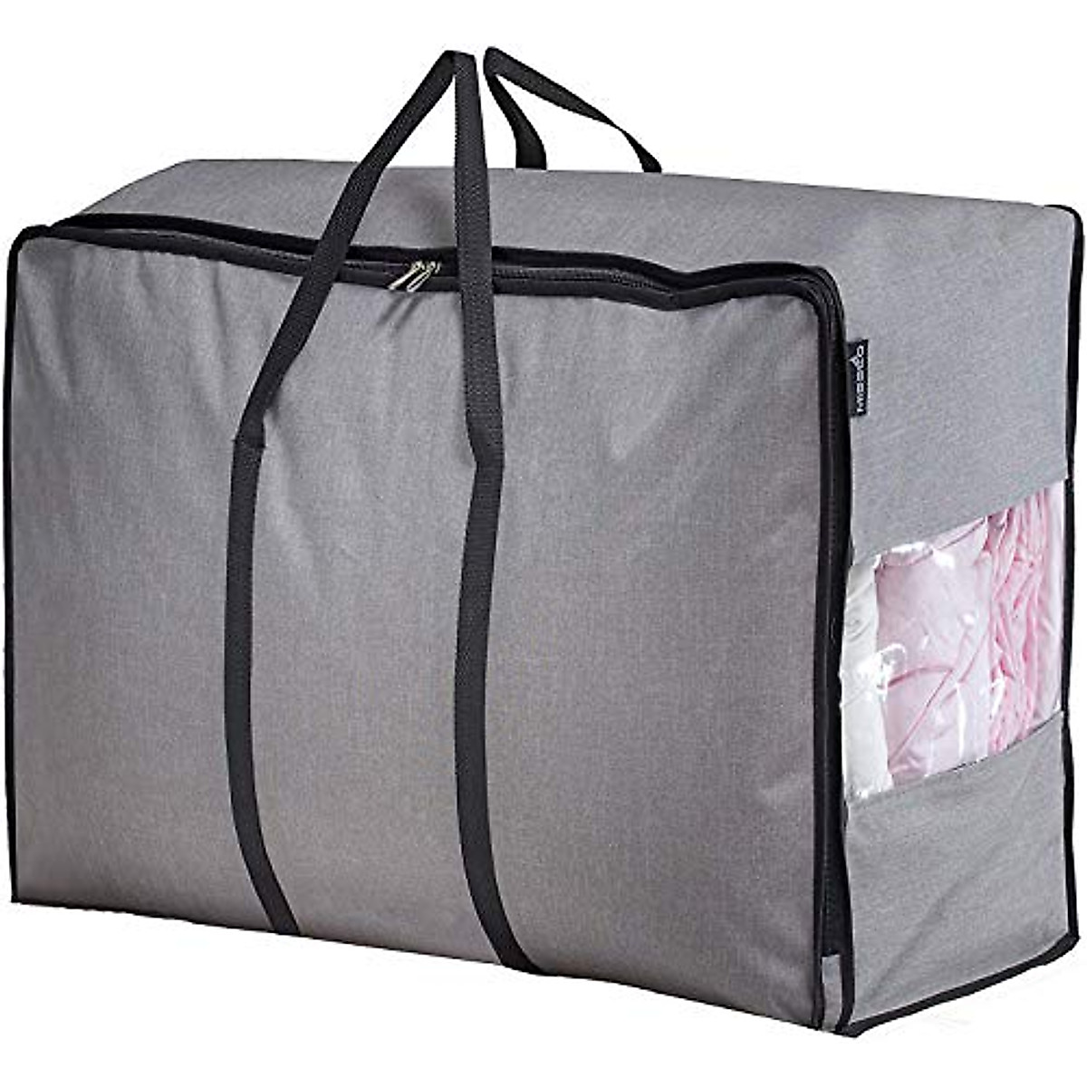 MISSLO Water Resistant Thick Over Size Storage Bag, Folding Organizer Bag, Under Bed Storage, College Carrying Bag for Bedding Comforters, Blanket, Clothes (Grey)