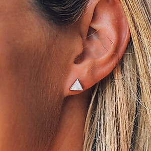 Pura Vida Rose Gold Gemstone Triangle Stud Earrings w/Moonstone - .925 Sterling Silver - 1 Pair