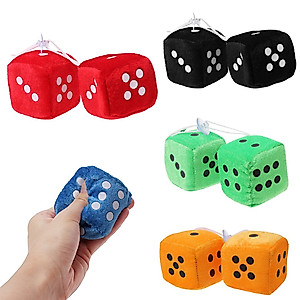 A FEI 1 Pair Fuzzy Dice Dots Rear View Mirror Hanger Decoration Car Styling Accessorie