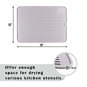 LeMuna Silicone Dish Drying Mat, Kitchen Sink Mat Non-Slip Easy Clean Heat-resistant, Dish Drainer Mat for Kitchen Counter, Sink, Refrigerator or Drawer liner (12" x 16")