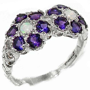 925 Sterling Silver Natural Opal and Amethyst Womens Promise Ring - Size 9.5