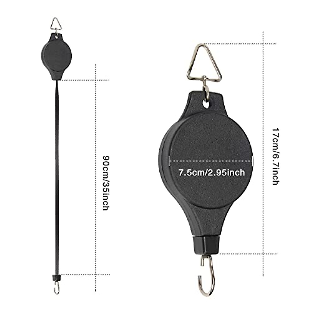 3 Pack Plant Pulley Hanger, Retractable Plant Hook Pulley, Adjustable Heavy Duty Plant Hanging Pulleys for Garden Baskets & Bird Feeder with 3 PCS Gold Metal Ceiling Plant Hooks (Black - 3 Pack)