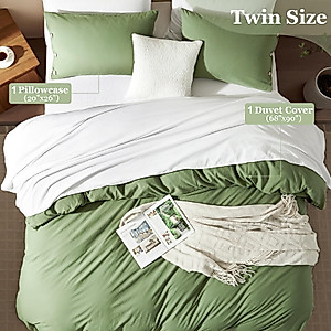 SunStyle Home Olive Green Duvet Cover King Size - Soft Double Brushed King Duvet Cover Set, 1 Duvet Cover 104x90 inches and 2 Pillow Shams, 3 Pieces Comforter Cover with Button Closure