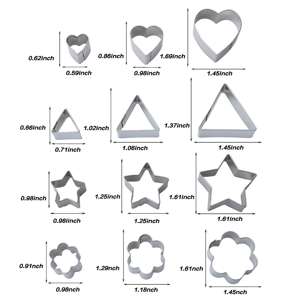 Homy Feel Mini Geometric Shaped Cookie Biscuit Cutter Set 24 Rectangle Square Heart Triangle Round Tiny Circle Baking Stainless Steel Metal Molds