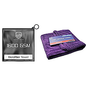 DEUTSCHMOTOR Super Fast 1600 GSM Large Microfiber Drying Towels 31"x20" (80x50cm) one Towel drys one car 2022 Twist-Loop Design (Purple)