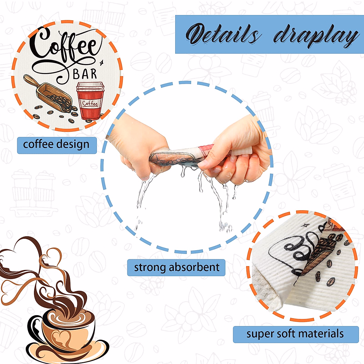 6 Pieces Mixed Swedish Kitchen Coffee Dishcloths Reusable Absorbent Cleaning Cloth Quick Drying Washable Cleaning Wipes No Odor Dish Cloths for Kitchen Bathroom Office Wedding Housewarming