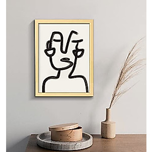 ArtbyHannah 11x14 Framed Abstract Wall Art Set of 3 with Minimalist Black Line Prints for wall decor