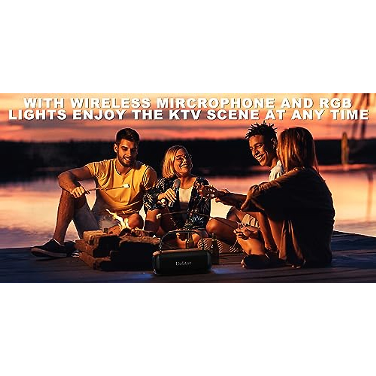 Bluetooth Speaker Portable Waterproof Speakers, Wireless Microphone IPX7 60W RGB Light Bass Stereo Sound for Outdoor, Small & Big Home Party Speaker