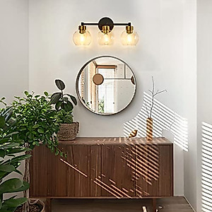 yenlacy Bathroom Light Fixtures, Black and Gold 3 Light Bathroom Vanity Light, Bathroom Lights Over Mirror with Globe Glass Shade and Metal Base, Vanity Lights for Bathroom, Stairs, Kitchen
