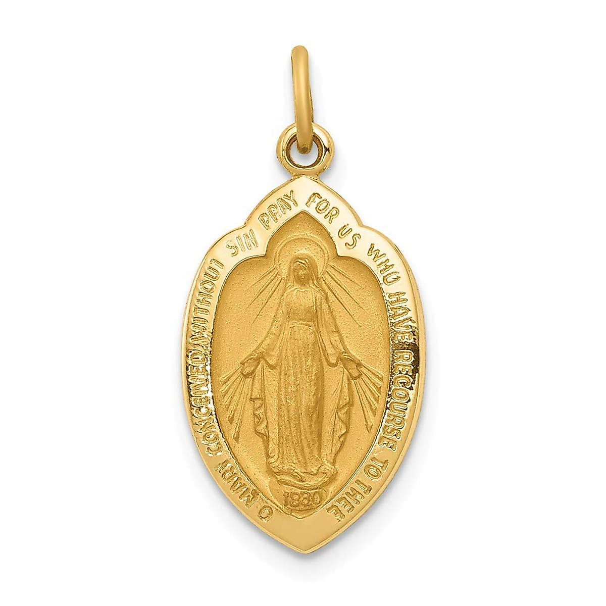 Solid 14k Yellow Gold Virgin Mary Pray for Us Charm Miracle MedalCharm Pendant - 24mm x 12mm