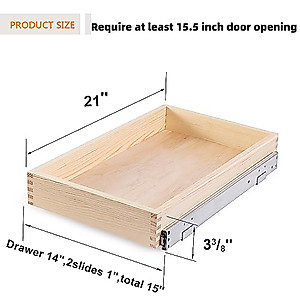 Mulush Pull Out Cabinet Organizer, Soft Close Wood Drawer Storage Slide Out Shelves for Kitchen, 14”W x 21”D, Requires At Least 15.5” Cabinet Opening, Finished