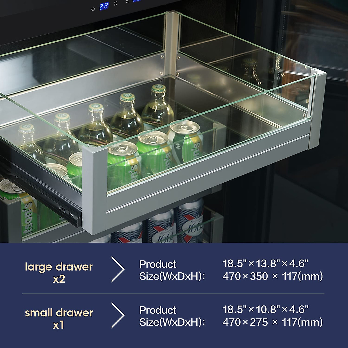 Vesgolden 24" Beverage Refrigerator Cooler - 154 Can Capacity - Stainless Steel With Built In Mini Fridge and Glass Door. Cool your Soda, Beer, and Beverages to 37F
