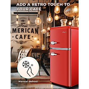 Anypro 3.2 Cu.Ft Compact Refrigerator Mini Fridge with Freezer, 2 Door Retro Small Refrigerator with Freezer, 7 Level Thermostat & Removable Shelves, Mini Fridge for Bedroom Office Apartment Dorm Bar