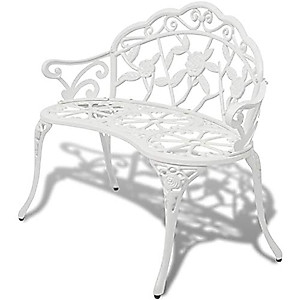 EstaHome Garden Bench | Outdoor 2-Seater Patio Bench | Metal Park Bench | Yard Seating Bench for Deck, Patio, Garden, Backyard, Balcony | White Cast Aluminium with Cast Iron Legs 39 x 21 x 31
