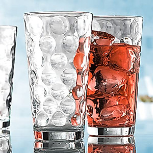 Attractive Set of 10 Drinking Glasses, Clear Heavy Base Tall Bar Beer Glasses, Bubble Design Glass Cups - Highball Glasses for Water, Juice, Beer, Wine, and Cocktails 17oz.