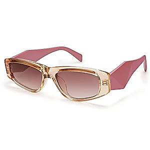 SOJOS Cat eye Fashion Small Narrow sunglasses womens Butterfly Trendy Rectangle shades SJ2245 with Transparent Brown Frame/Brown Lens