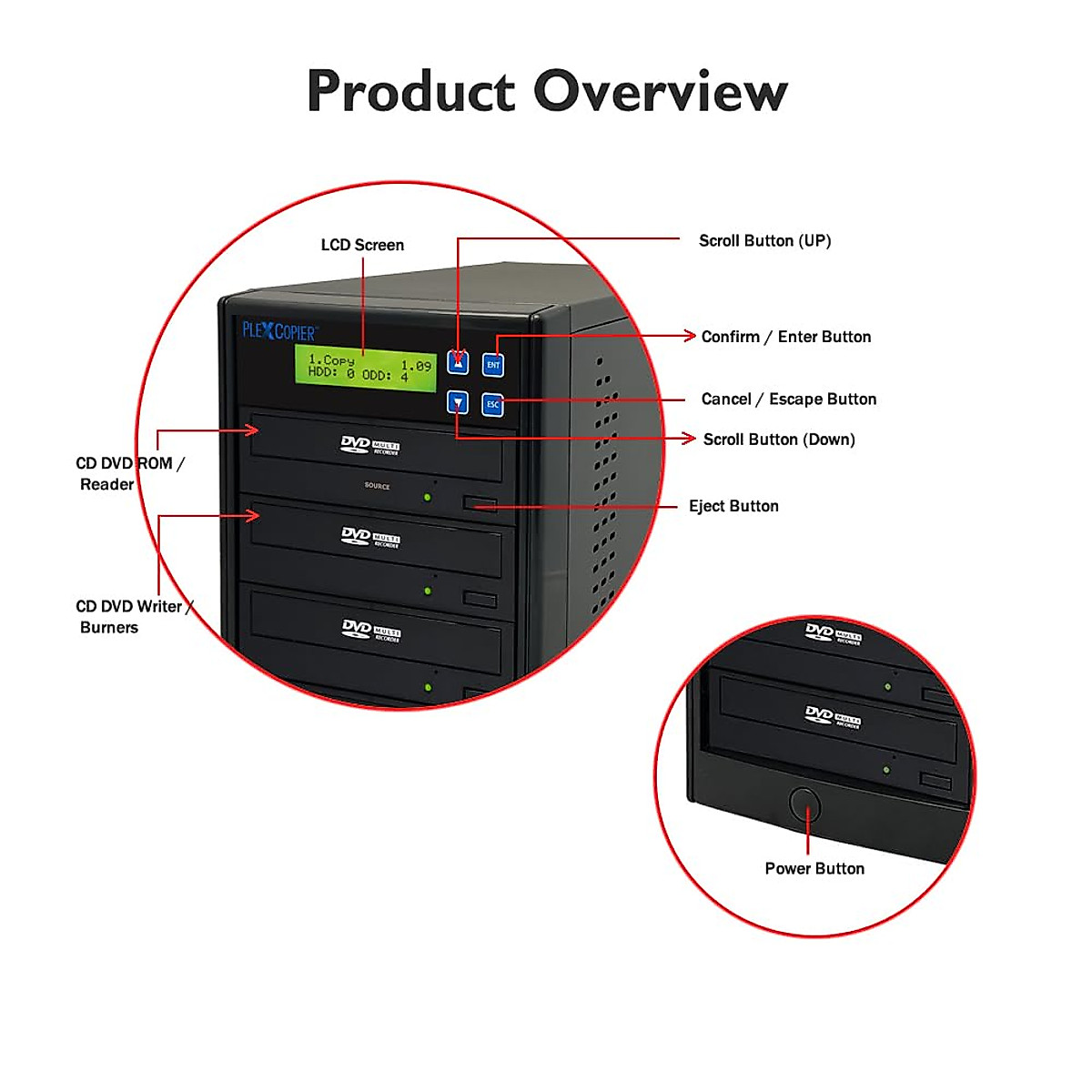 PlexCopier 24X 1 to 3 CD DVD M-Disc Supported Duplicator Copier Tower with Free Copy Protection