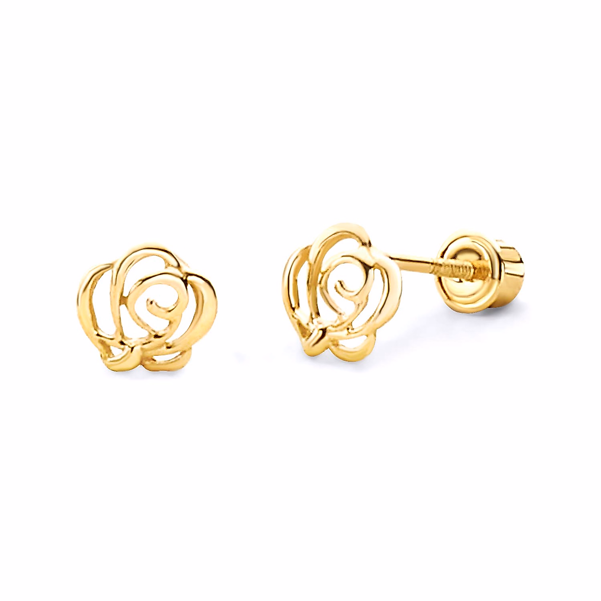 14k Yellow Gold Flower Stud Earrings with Screw Back