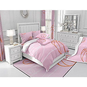 Feelyou Queen Basketball Bed Sheet Set Boys Girls Basketball Court Bedding Sheets for Kids Soft Pink Bedding Fitted Sheet Sport Bed Cover Room Decor,1 Fitted Sheet+2 Pillow Sham（No Flat Sheet）