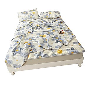 Latex Sleeping Mat Soft Breathable Skin Friendly Cooling Mattress Topper Pad with 2 Pillowcase for Summer (Type 1 Sleeping Mat 150x200cm / 59.1x78.7in)