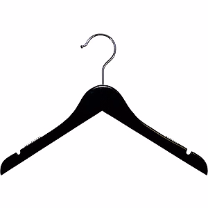 12 inch Kids Wooden Top Hanger 25 Pack, Children Toddler Non Slip Shoulder Solid Wood Shirt Dress Coat Hanger, Glossy Black