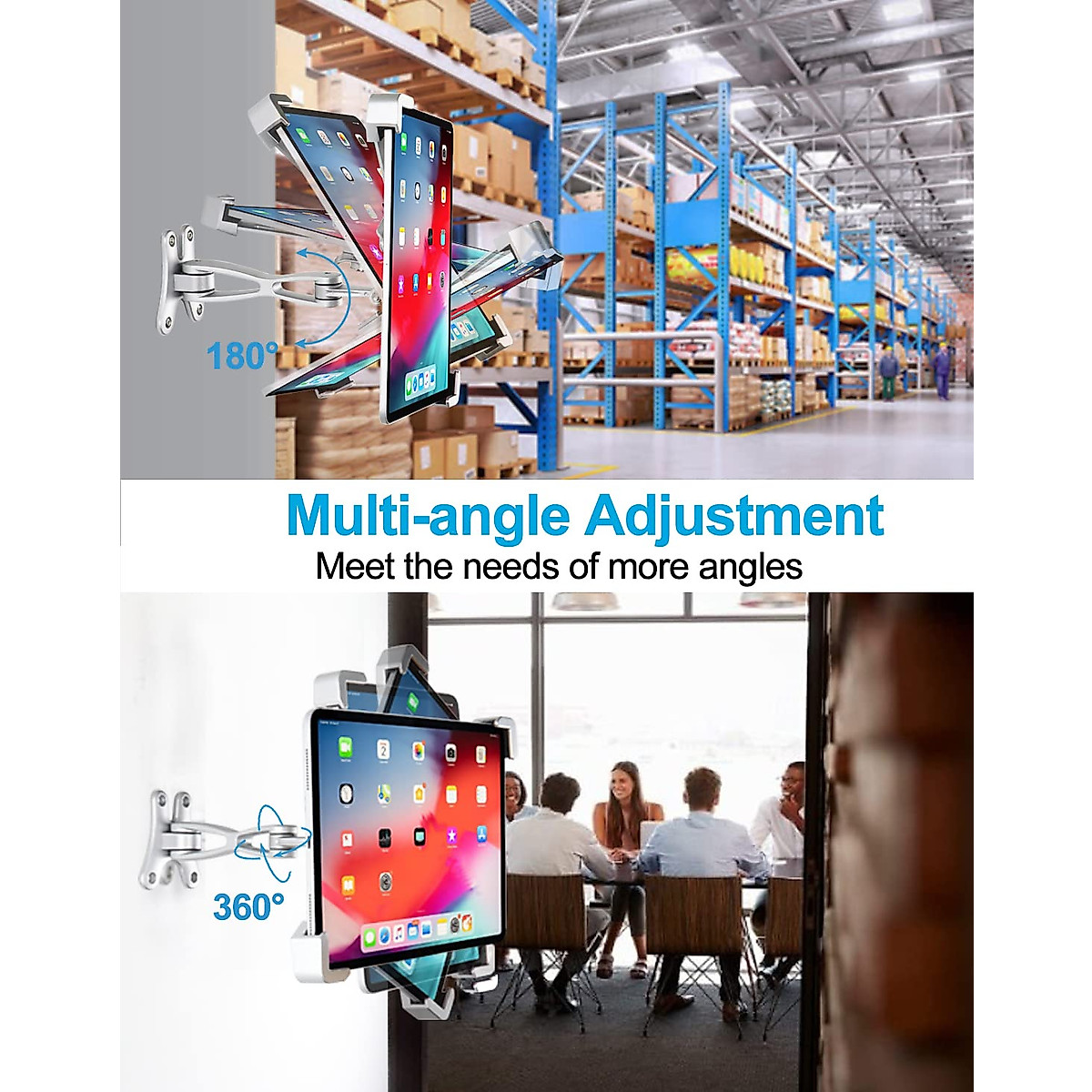 woleyi Anti-Theft Tablet Wall Holder Stand for 9"-14" Tablet, Security Heavy Duty Articulating in-Wall Tablets Mount with Lock and Key, Compatible with iPad Pro 13/Air, Surface Pro/Go, Galaxy Tabs