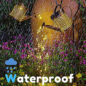 N/C Goking Solar Lights for Outdoor Garden Decor, Watering Can Lanterns Waterproof LED Light, Hanging Mental Yard Art Stake Patio Lawn Walkway & décor Gold Daisy