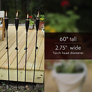 Dusq | Set of 4 Black Genie Outdoor Garden Torches, Use with Regular or Citronella Torch Fuel