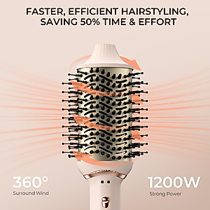 Syvio 4-in-1 Hair Dryer Brush, Detachable Oval & Flat Brush, Professional One-Step Hair Dryer & Volumizer for Straightening, Curling and Styling, Anti-frizz Hot Air Brush, Pink