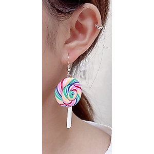 Cute Lollipop Colorful Rainbow Statement Lightweight Halloween Hook Dangle Drop Earrings for Women Teen Girls Little Sensitive Ear Lovely Sweet Candy Sugar Charm Hanging Dangling Hypoallergenic
