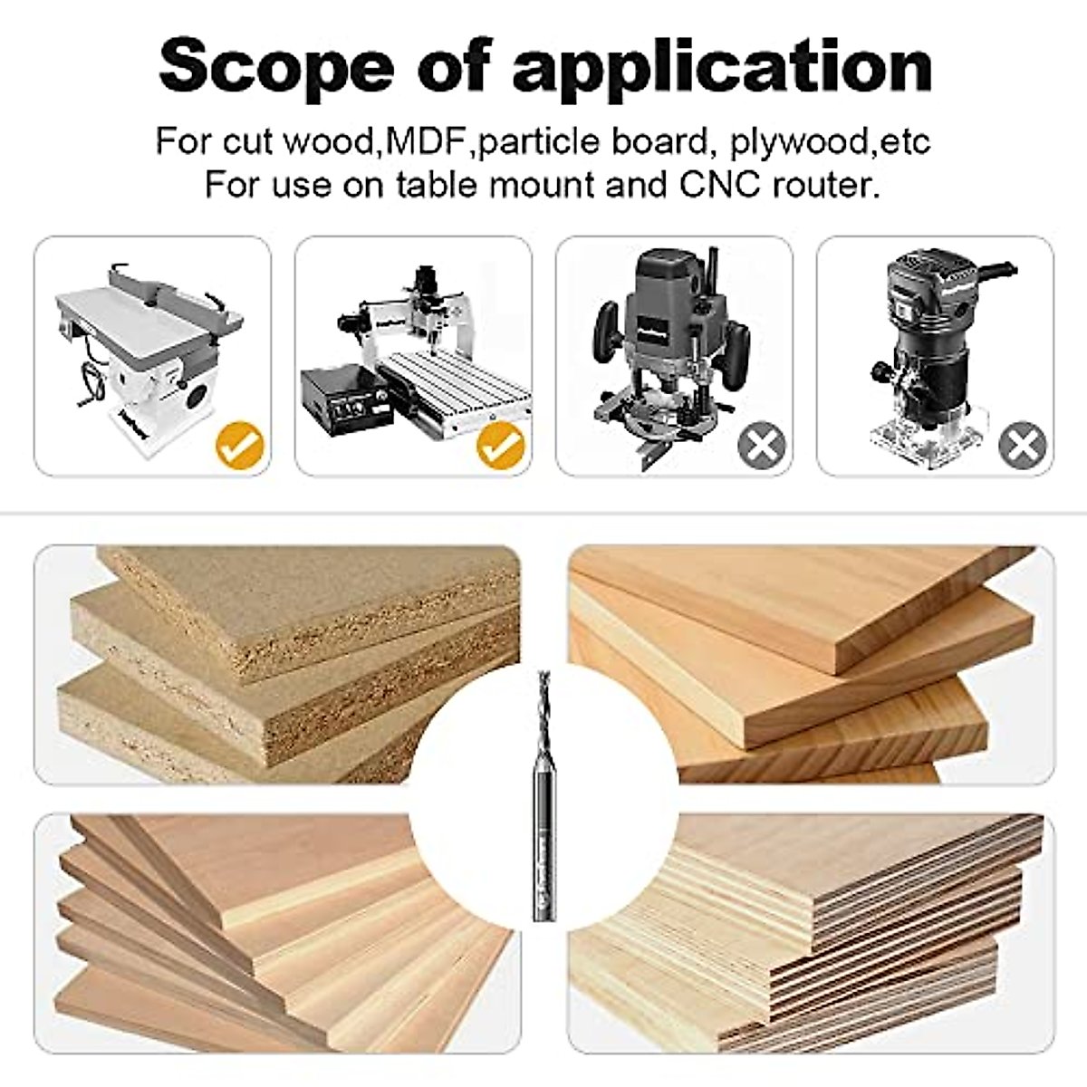 FivePears Up&Down Cut Compression Spiral Router Bit for CNC, 1/8 inch Cutting Diameter and 3/4 inch Cutting Length 1/4 in Shank Carbide End Mill Router Bit for Wood Carving Engraving Grinding Grooving
