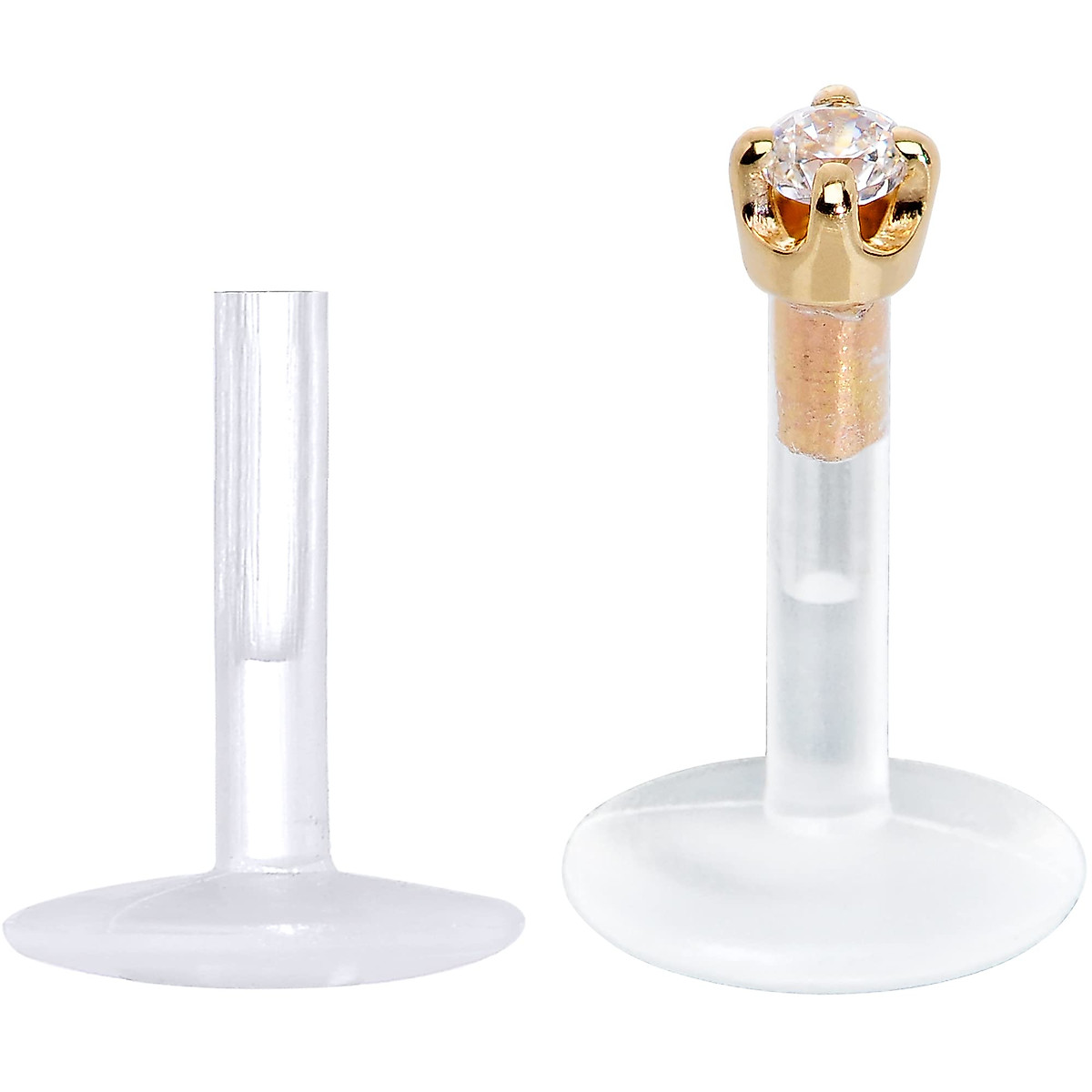 Body Candy 16 Gauge 1/4" Short Post Length 14k Yellow Gold 1.5mm CZ Bioplast Push in Cartilage Earring