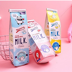 JHTPSLR Kawaii Milk Box Pen Pouch Women Cute Kawaii Pencil Case Pencil Pouch PU Waterproof Stationery Storage and Organization Bags Aesthetic Office Supplies (Strawberry Bear)