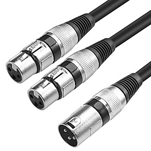 Disino XLR Splitter Cable, 3 Pin Dual XLR Female to Male XLR Patch Y Cable Balanced Microphone Cord Audio Adaptor (1 Male to 2 Female) - 1.5 Feet